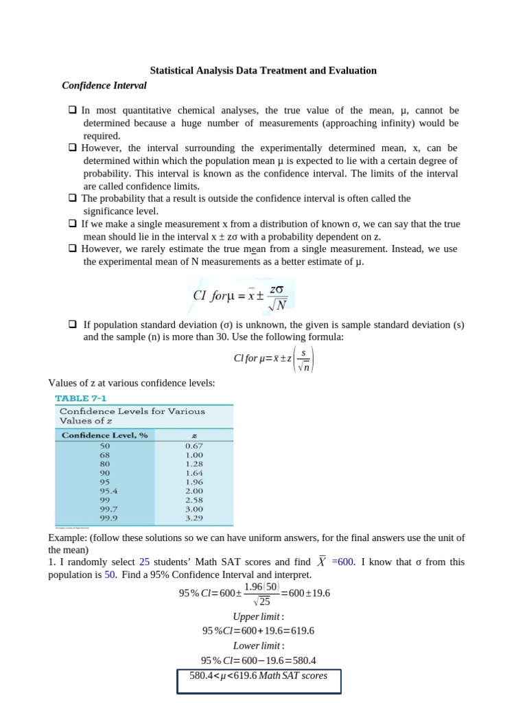 Confidence Intervals and ANOVA Explained | PDF | Mean | Confidence Interval