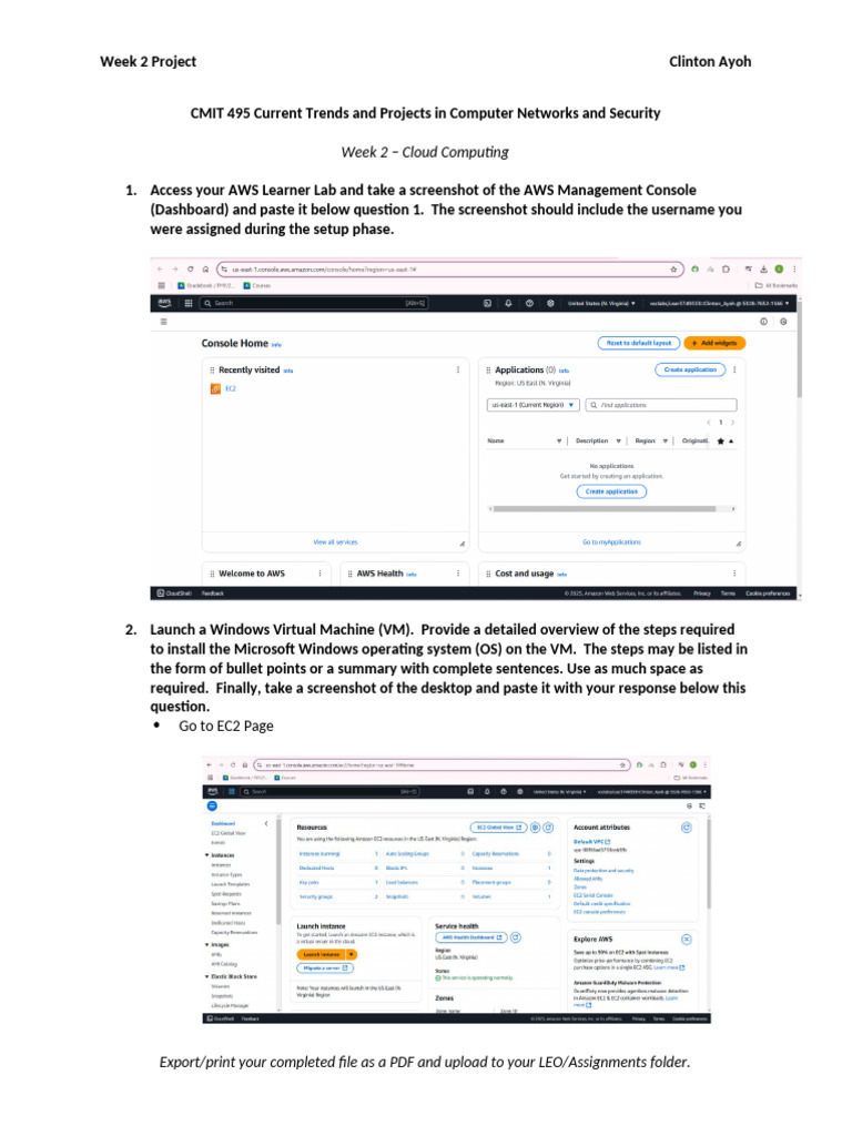 CMIT 495 Project 2 Cloud Computing Assignment Template (2252) | PDF | Cloud Computing | Ip Address