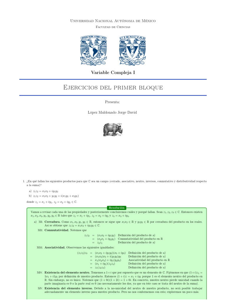 Variable Compleja 1 Ejercicios Del Primer Bloque | PDF | Campo (Matemáticas) | Matriz (Matemáticas)