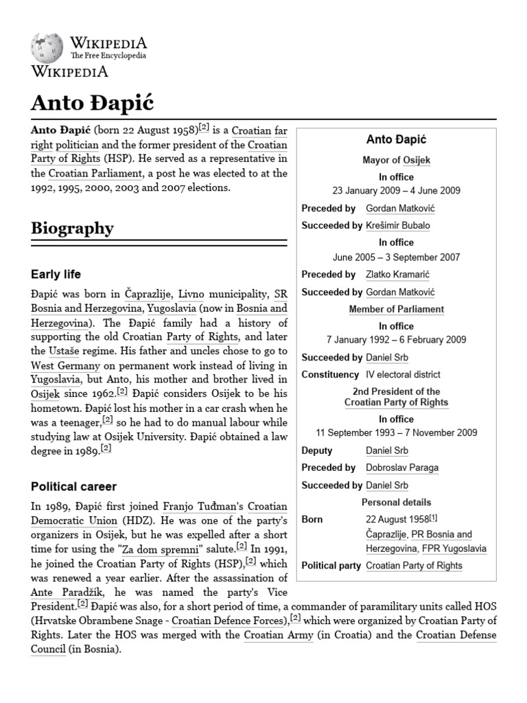 Anto Đapić: Political Career Overview | PDF | Croatia | Elections