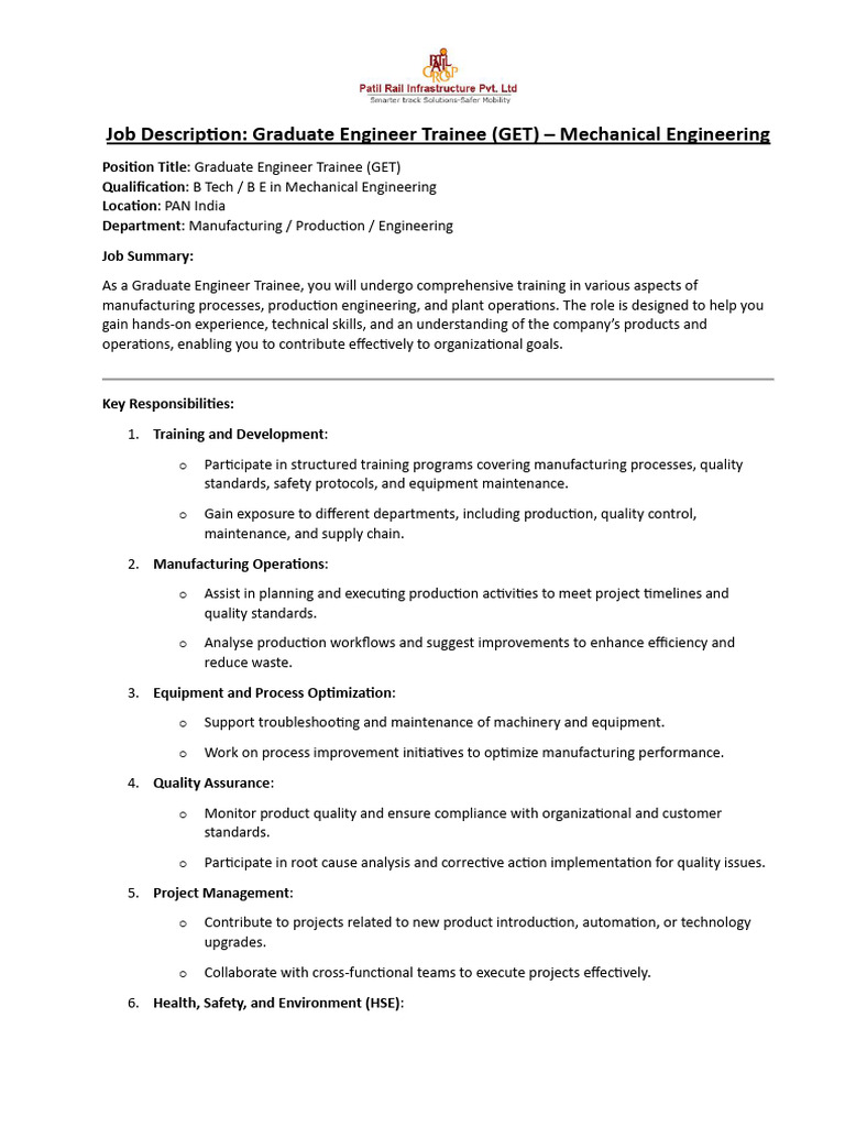 Graduate Engineer Trainee - Mechanical Jobs | PDF | Engineering ...