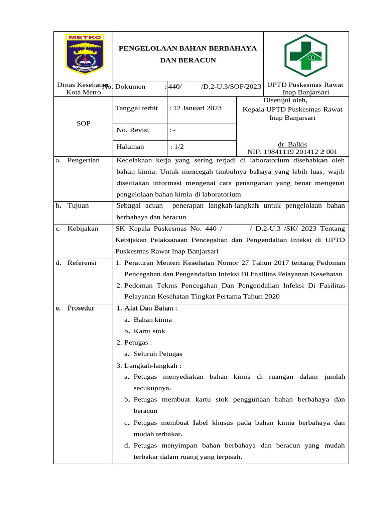 SOP PENGELOLAAN LIMBAH B3 | PDF