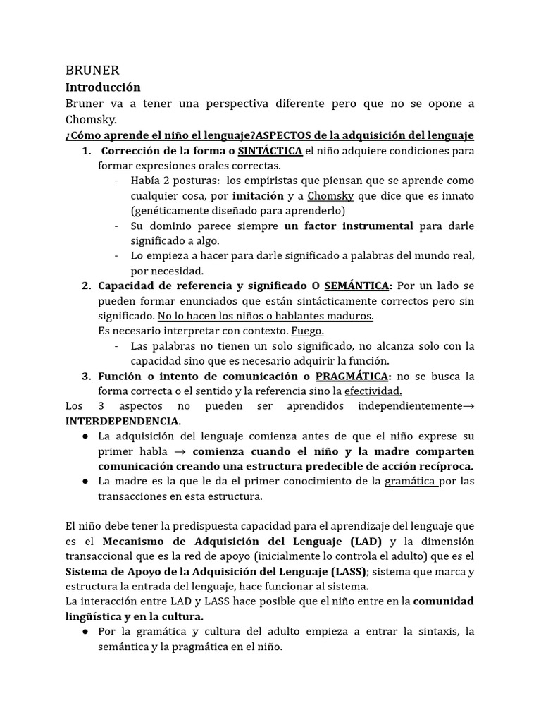 Bruner | PDF | Aquisición de idioma | Noam Chomsky