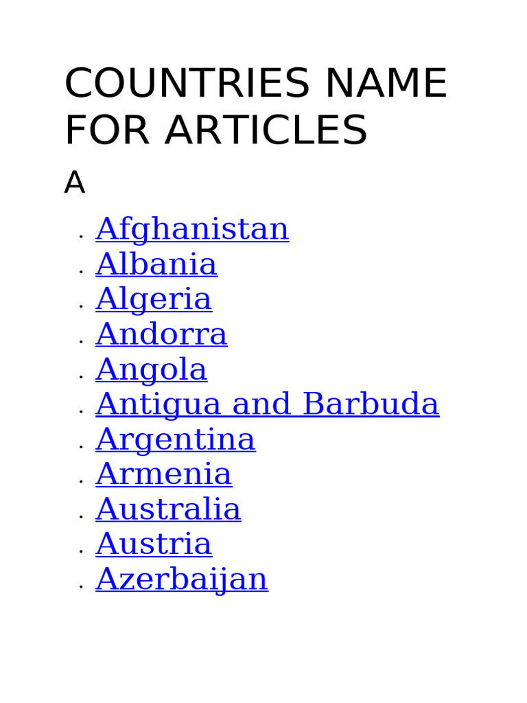 List of Countries for Articles | PDF | Government