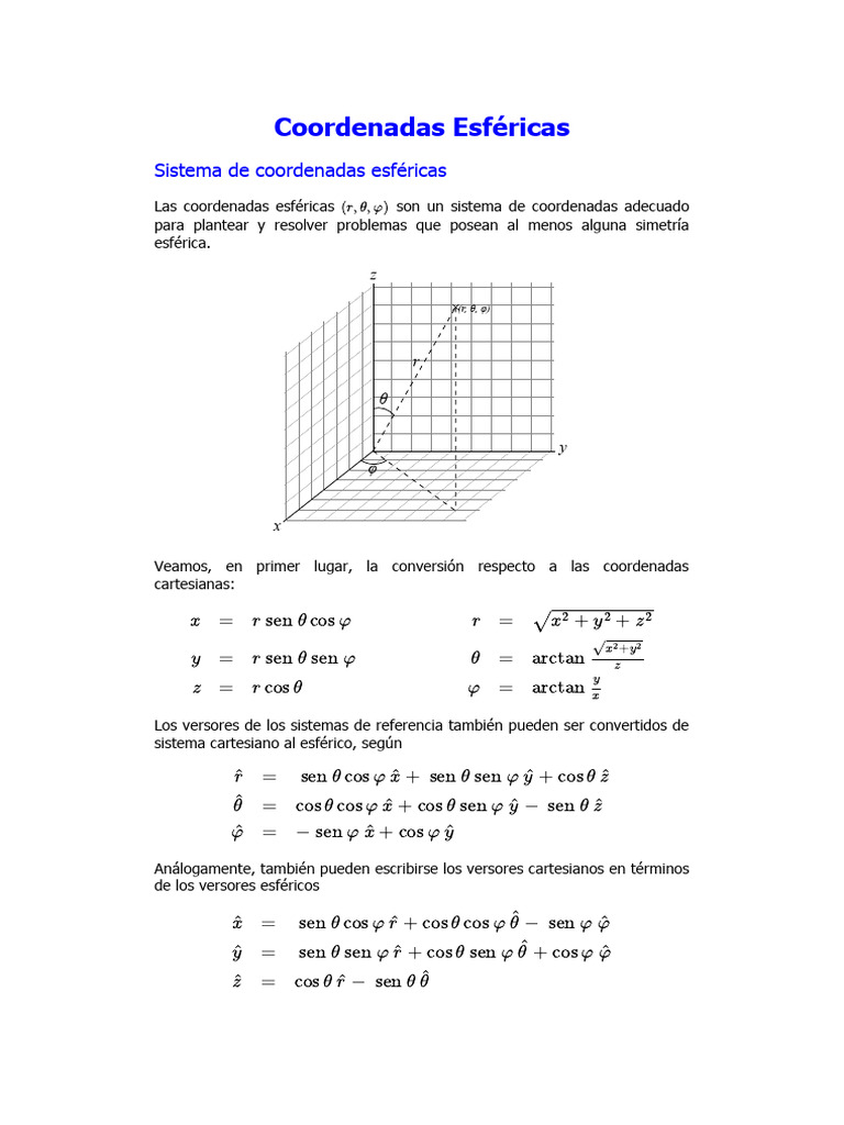 Coordenadas Esféricas | PDF | Matemáticas | Mecanica clasica