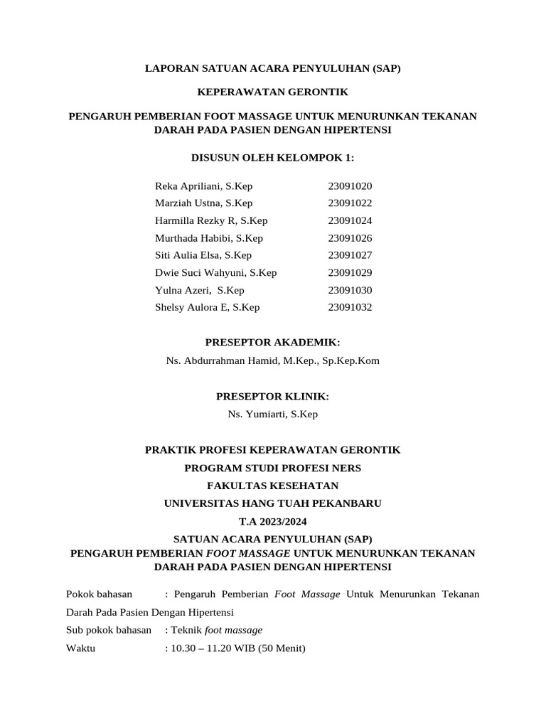 Kelompok 1 - Kenanga - SAP Relaksasi Genggam Jari Dan Tarik Nafas Dalam Revisi Sudahh | PDF