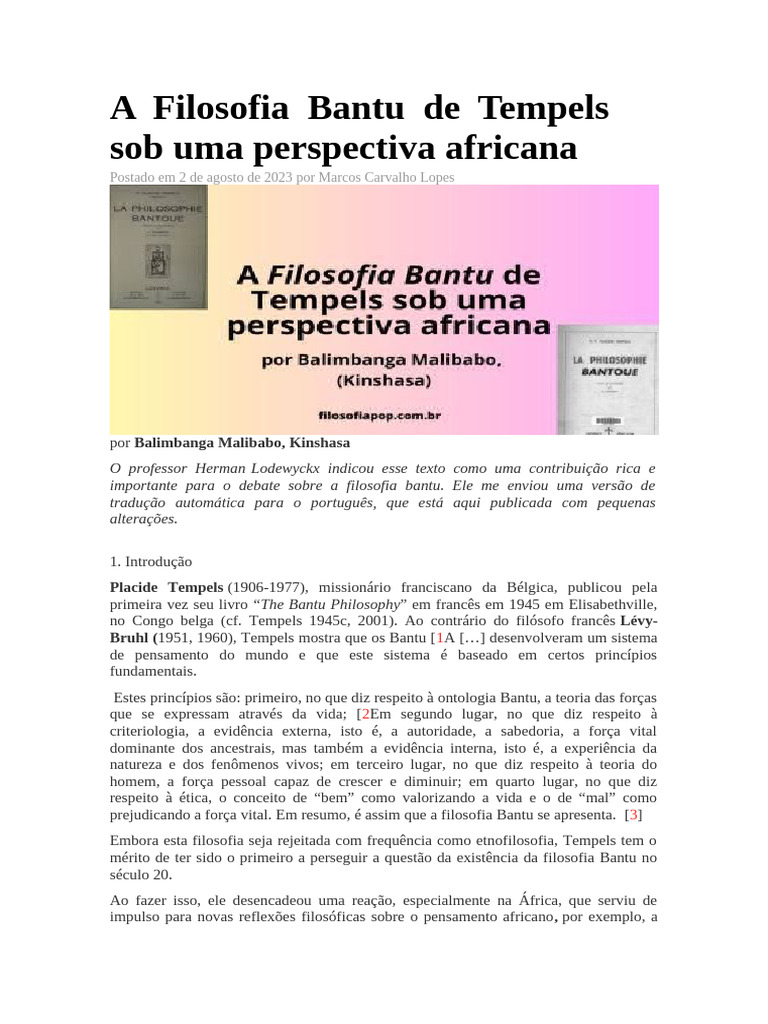 A Filosofia Bantu de Templos Sob Uma Perspectiva Africana | PDF ...