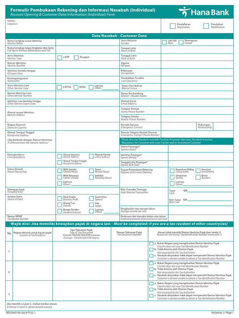 78. Pembukaan Rekening dan Informasi Nasabah (Individual) BSS.007.05. ...