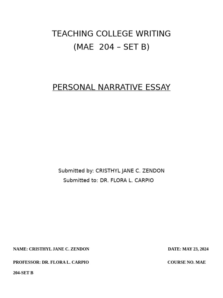 Personal Narrative Essay Teaching College Writing-Set B | PDF