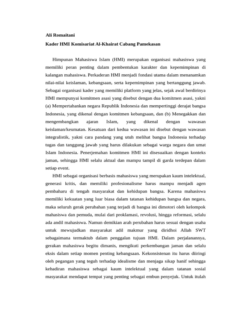 Peran HMI dalam Pembentukan Kader | PDF