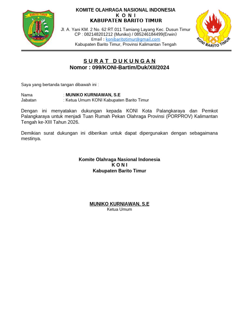 Surat Usulan PORPROV 2026 | PDF