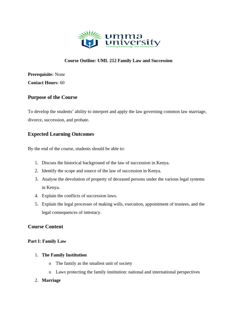 Course outline - Succession and Family Law | PDF | Marriage | Family
