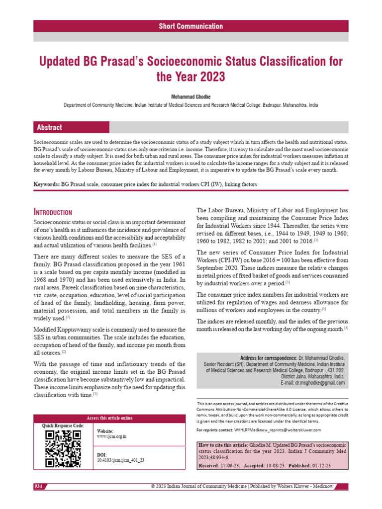 Updated BG Prasads Socioeconomic Status Classific | PDF | Consumer ...