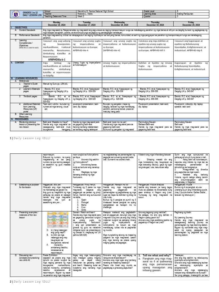 3rd QRT Daily Lesson Log Week 2 | PDF