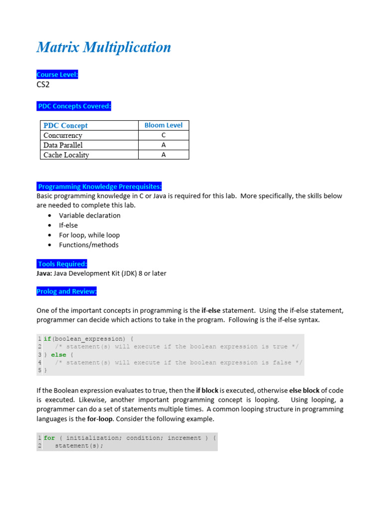 Matrix Multiplication Lab Guide | PDF | Matrix (Mathematics) | Control Flow