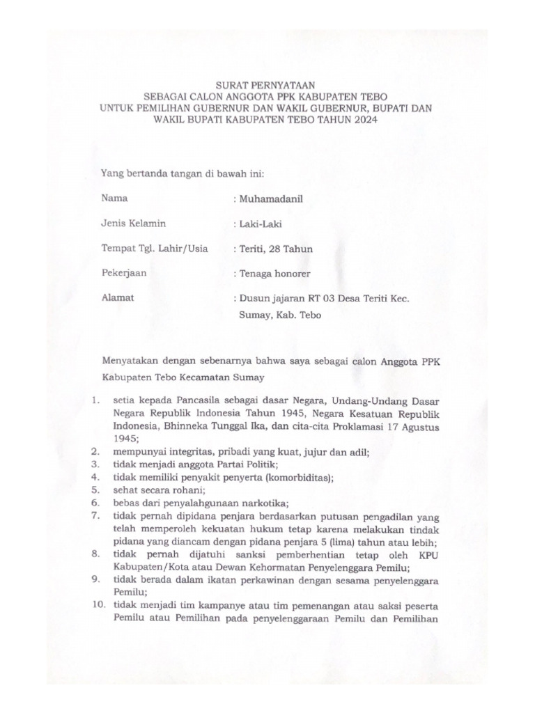 Surat Pernyataan PPK | PDF