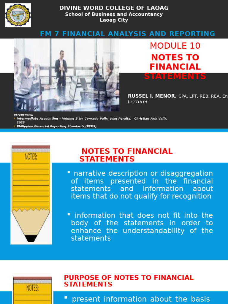 Fm Far Module 10 Notes To Financial Statements Pdf Business