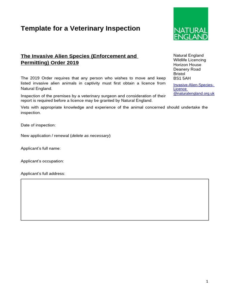Veterinary Inspection Form Template | PDF | License
