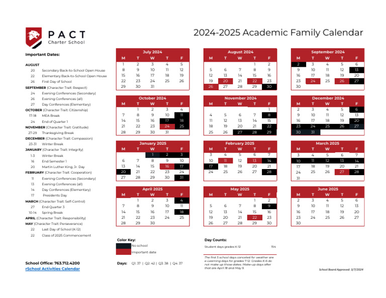 2024-2025 Academic Family Calendar - Approved 1 - 11 - 2024.xlsx ...