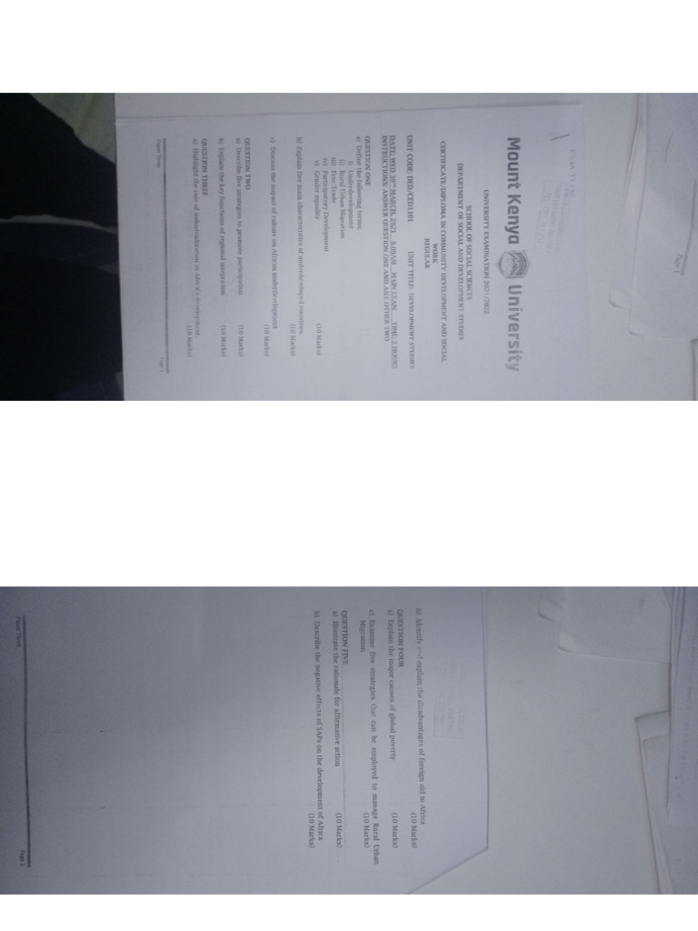 Development Studies Past Papers | PDF
