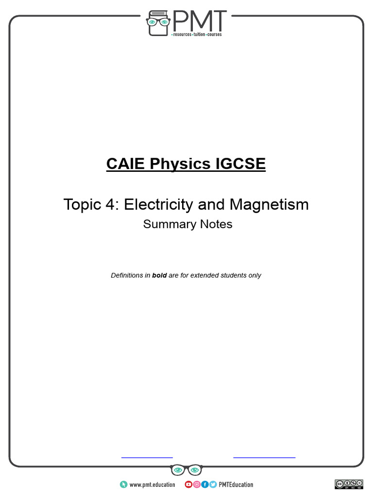 IGCSE Electricity and Magnetism Notes | PDF | Electrical Resistance And ...