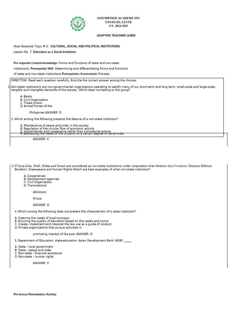 Atg Met 5 Lesson 7 Ucsp | PDF | Learning | Teachers