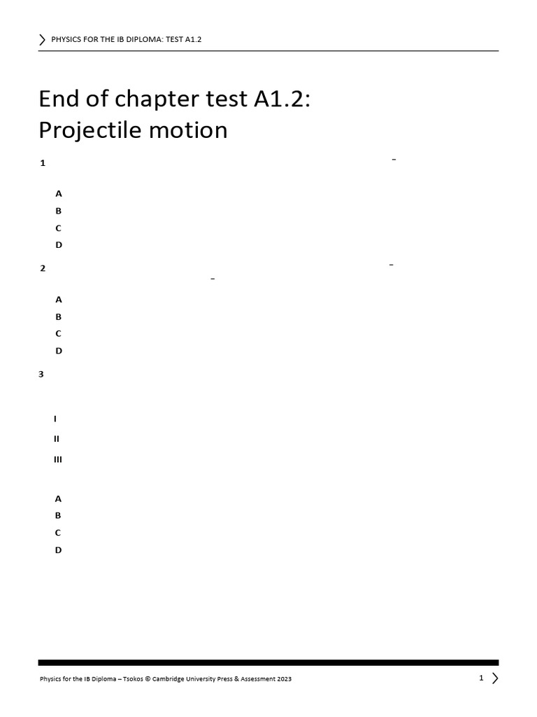 IB Physics Projectile Motion Test | PDF | Projectiles | Classical Mechanics