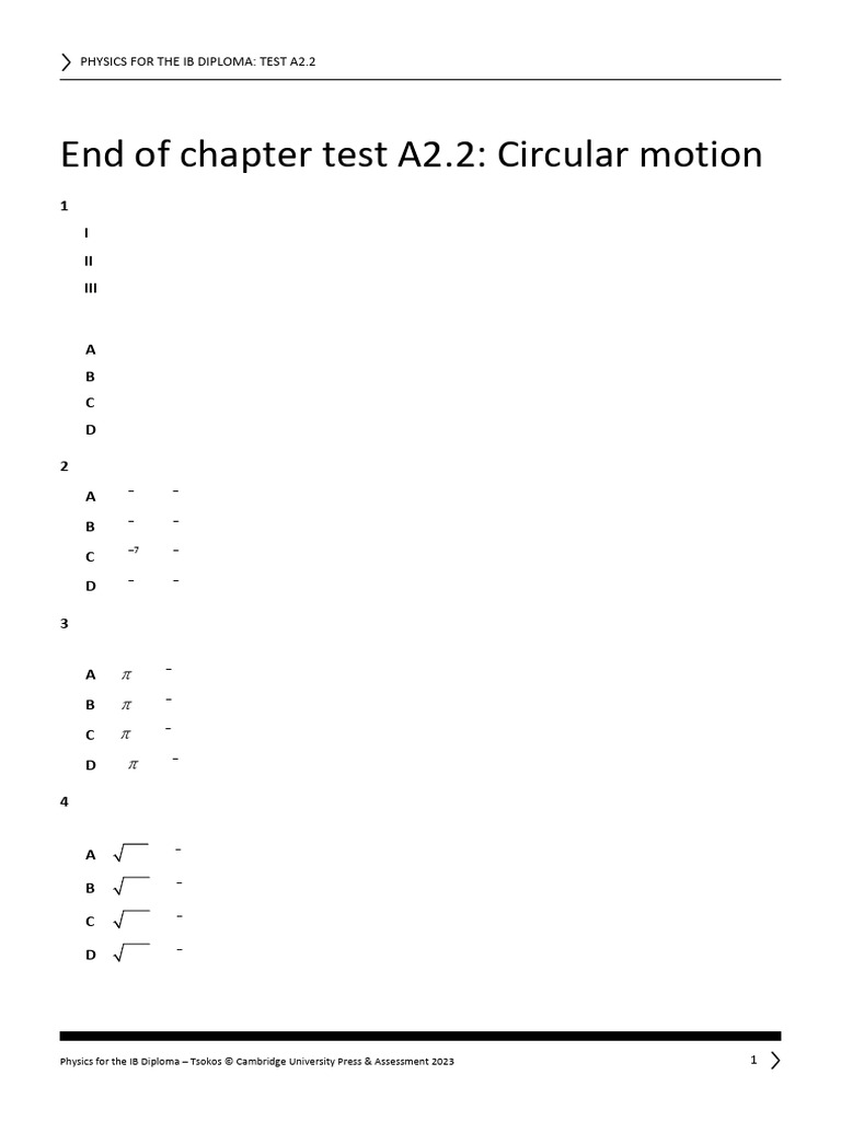 IB Physics Circular Motion Test | PDF | Acceleration | Mechanics