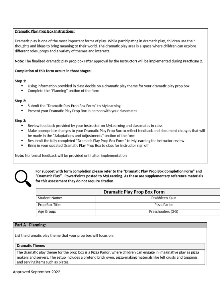 Part A Dramatic Play Prop Box Form | PDF | Pizza