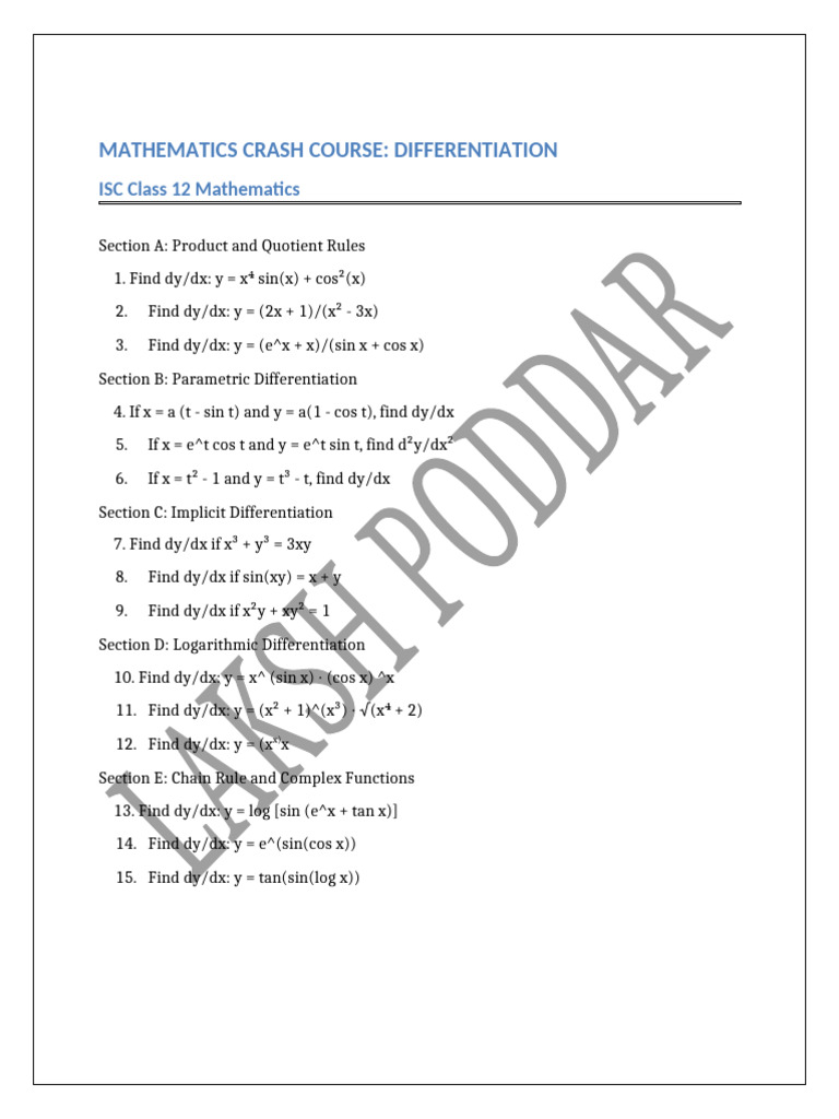 Differentiation Worksheet | PDF