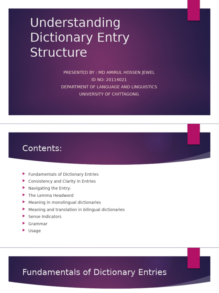 Dictionary Entry Structure Explained | PDF | Part Of Speech ...