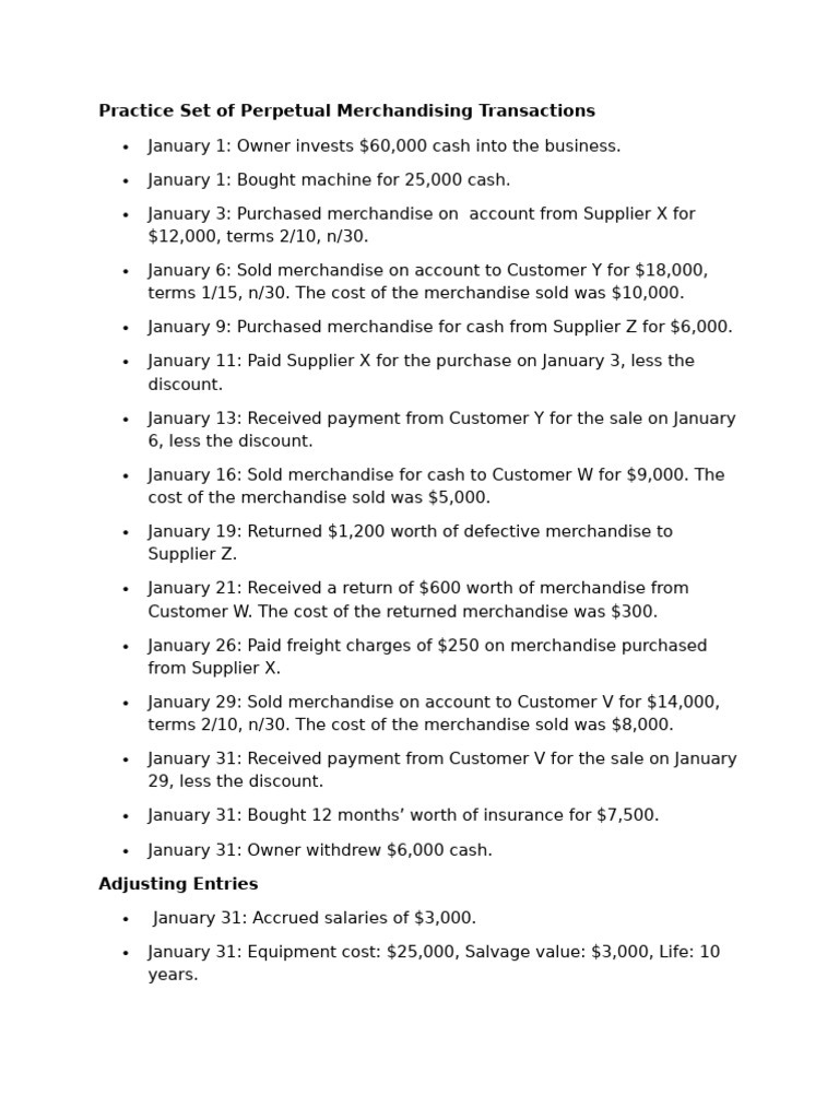 Practice Set of Perpetual Merchandising Transactions | PDF | Expense ...
