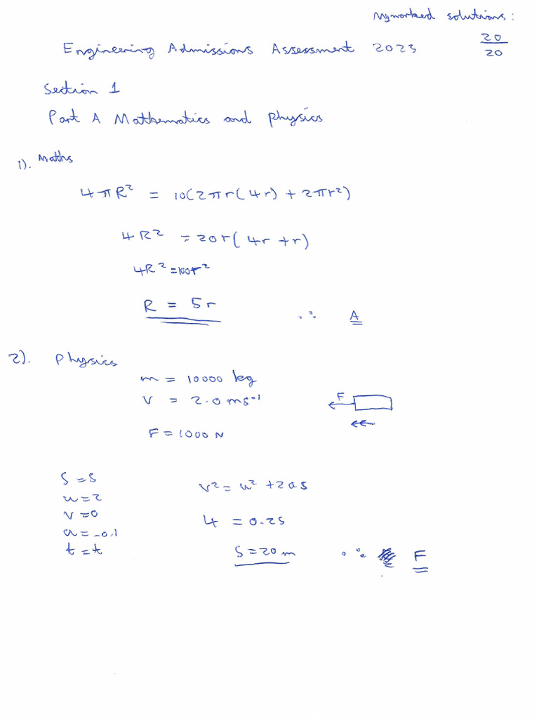 ENGAA Section1 PartA 2023 Worked Solutions | PDF