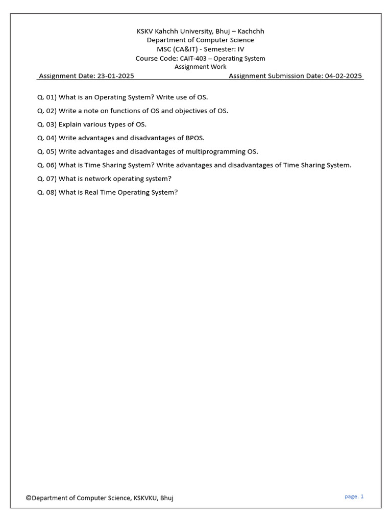 Operating System Assignment Guide | PDF