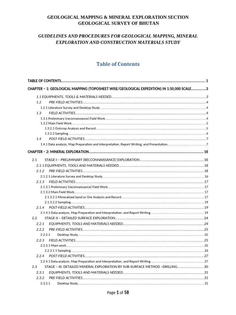 SOP and Guidelines For Mapping and Exploration Section | PDF | Geology ...