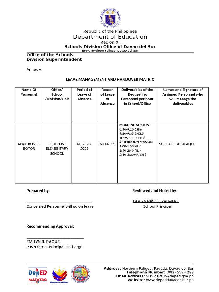 Leave Management Matrix for Schools | PDF