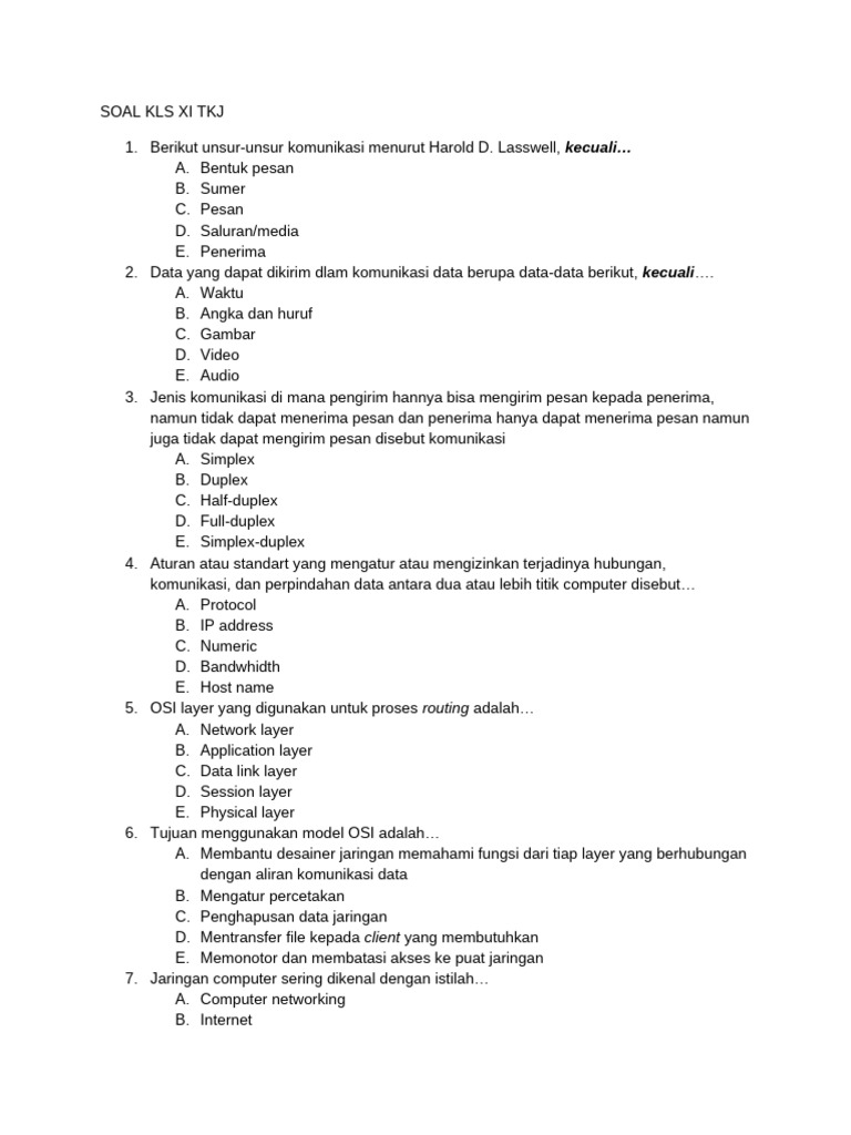 Naskah Soal Kls 2 TKJ Layana Jaringan | PDF