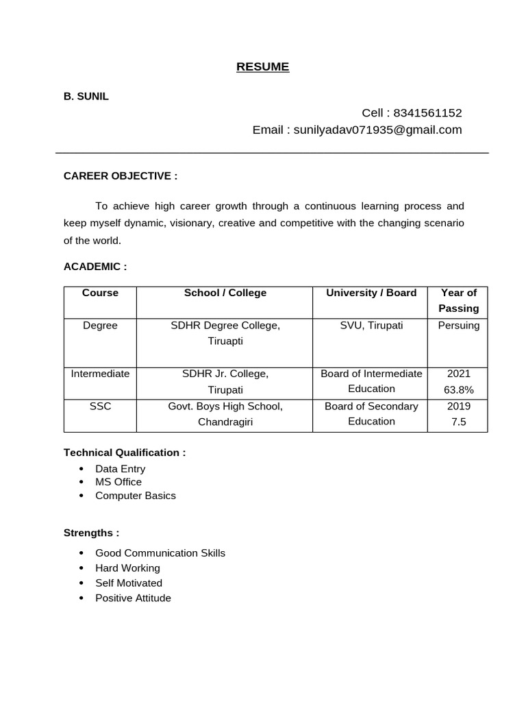 Resume Sunil | PDF