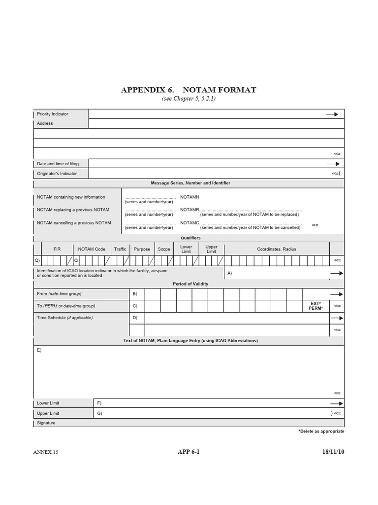 ICAO - Annex15 - Appendix6 - NOTAM Format | PDF | Aviation | Aviation ...