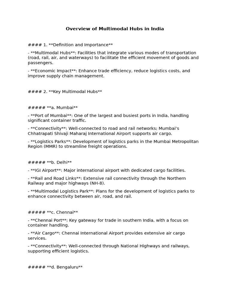 Overview of Multimodal Hubs in India | PDF | Logistics | Port