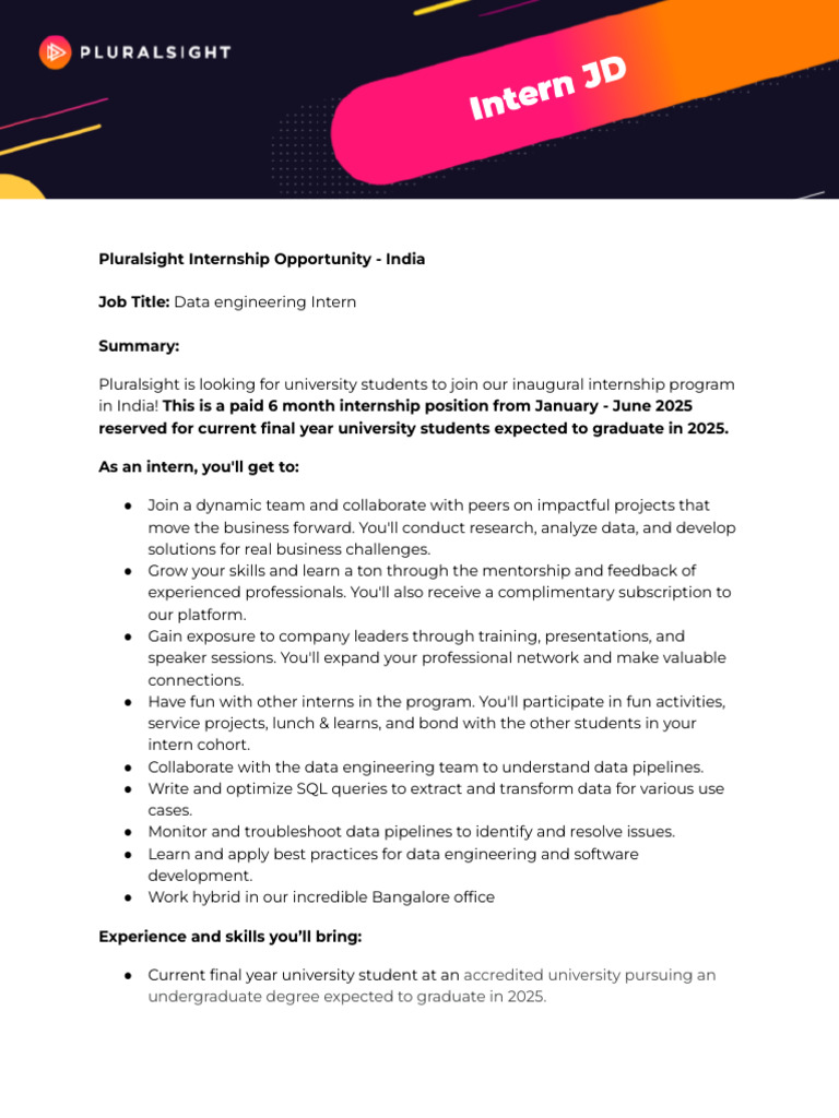 India - Data Engineering Intern JD | PDF | Disability | Equal Employment Opportunity Commission