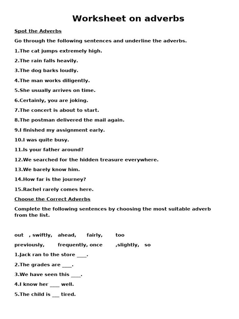 Worksheet on adverbs | PDF