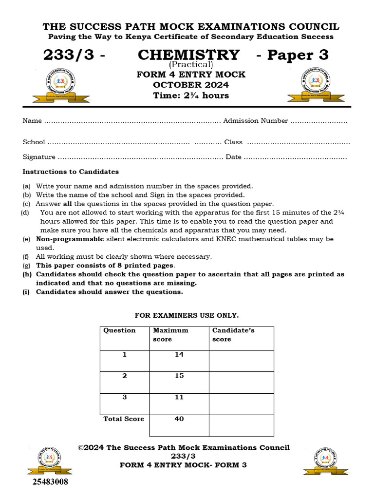 Form 4 Entry Chemistry PP3 QS | PDF | Titration | Chemistry