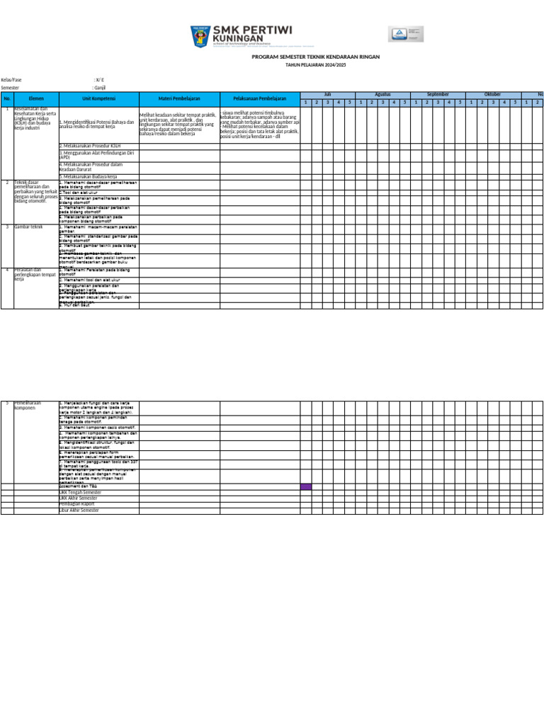 Sinkronisasi Produktif Dan Mapel Umum - PROSEM FASE E TEKNIK KENDARAAN RINGAN | PDF