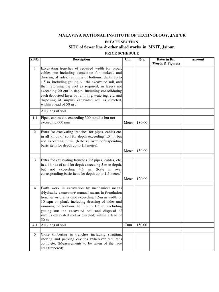 G Schedule Sewer Line | PDF | Concrete | Cement