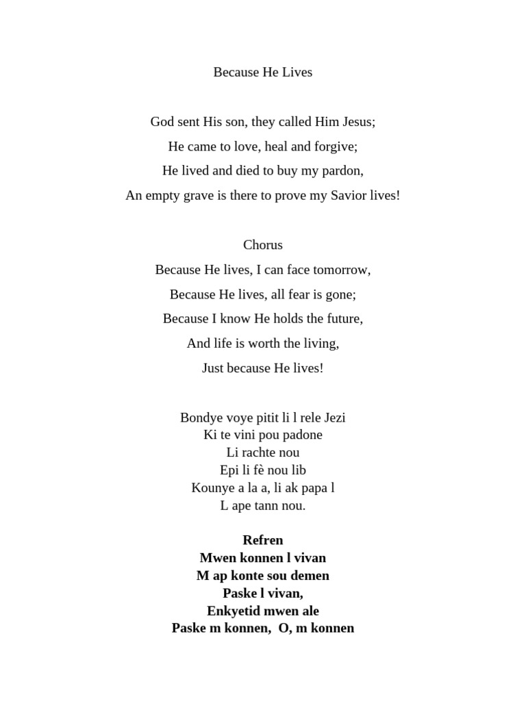 Because He Lives: A Hymn of Faith | PDF
