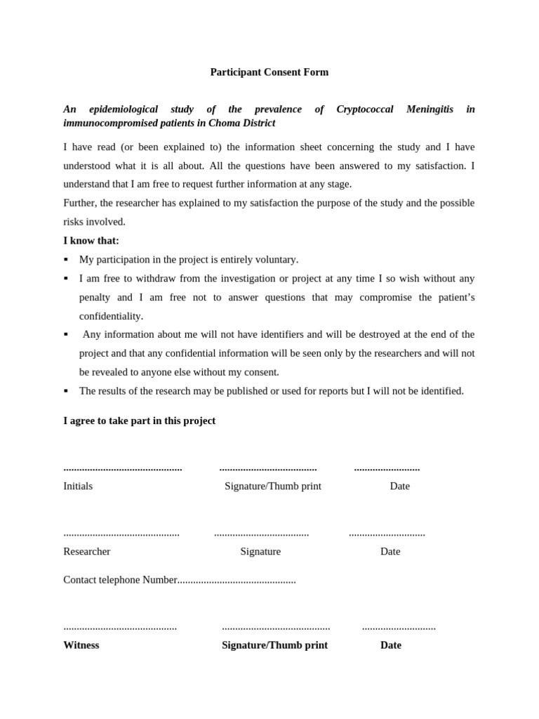 Consent Form for Cryptococcal Study | PDF
