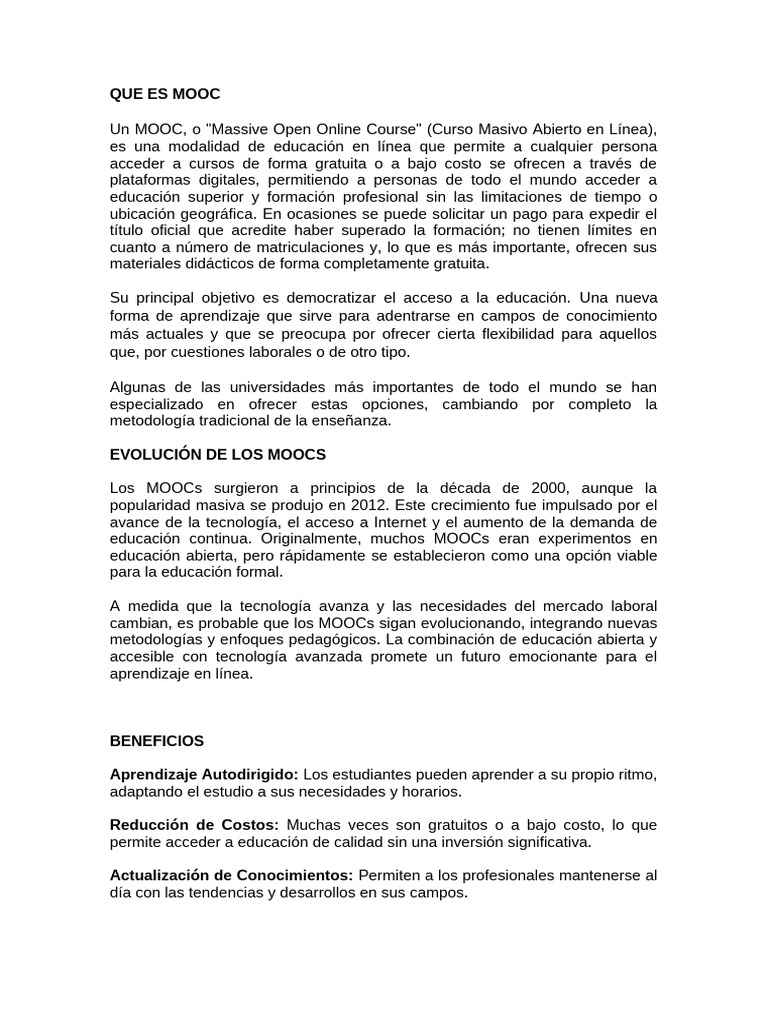 Que Es Mooc | PDF | Curso abierto masivo en linea | Ingeniería