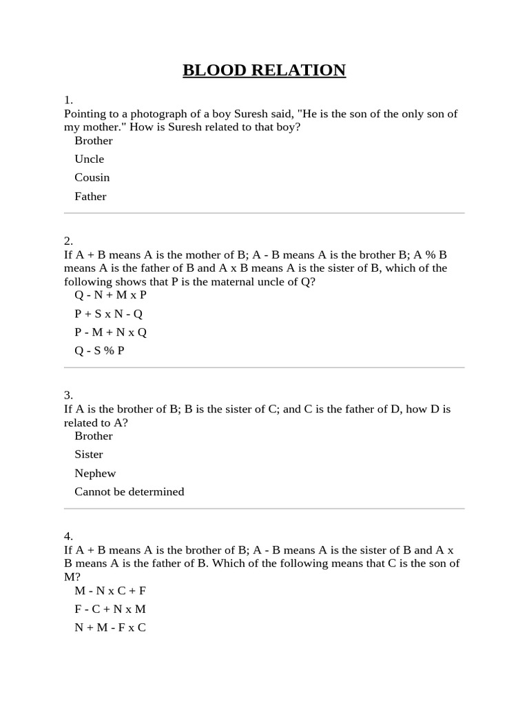 Blood Relation-1 | PDF | Family | Childhood