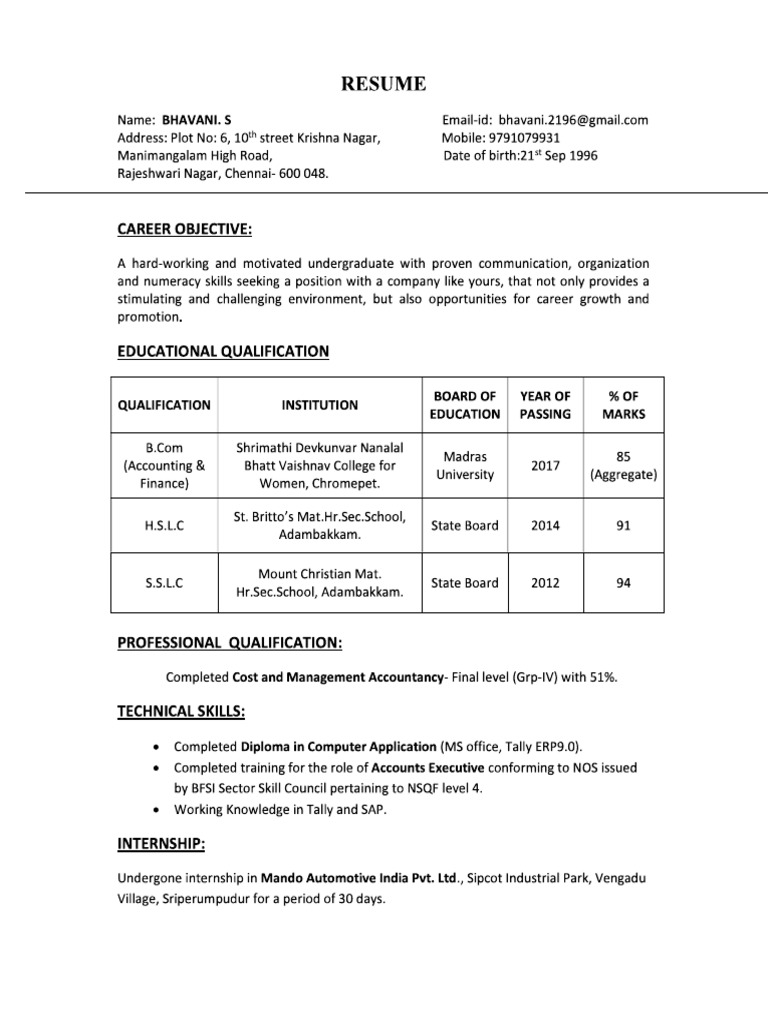 Resume Bhavani | PDF